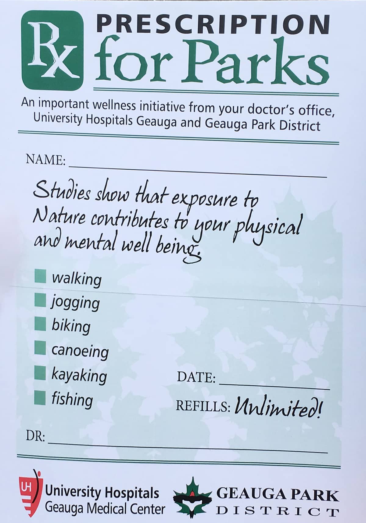 Partnership Introduces Natural Prescription for Health | Geauga County ...